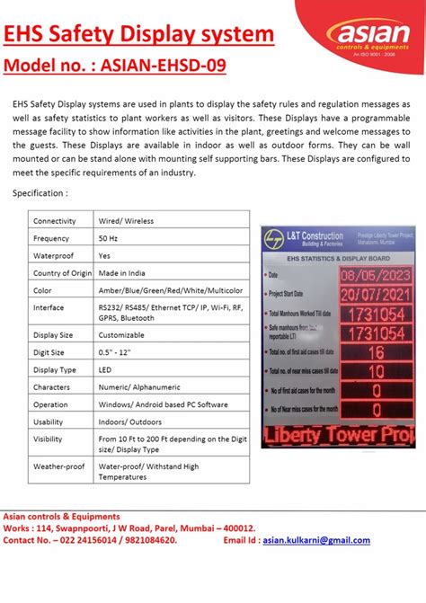 Square Pollution Parameter And Ehs Safety Display System At ₹ 115000 Piece In Mumbai