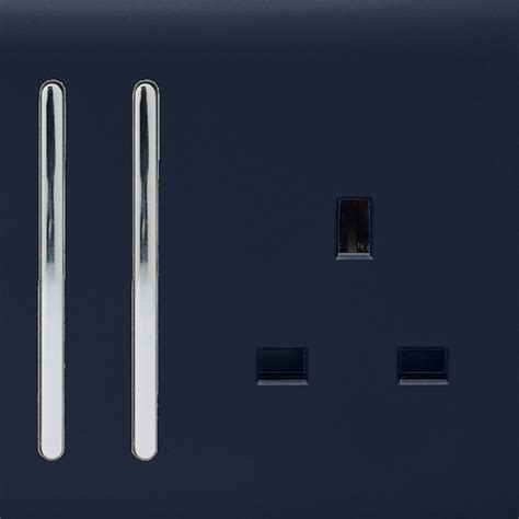 Trendi Switch 2 Gang 13amp Navy Blue Long Switched Plug Socket 3 Pack
