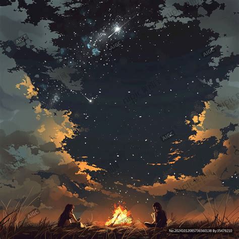 Ai创作图情侣看流星雨 星空下的少年 夜空场景插画 星月河幻想插画 野外星空插画 黄昏场景插画 美好的夜晚插画 夜晚星空手绘 月光插画月光下 插画落日 星空唯美插画 梦幻场景插画 俩人的游戏