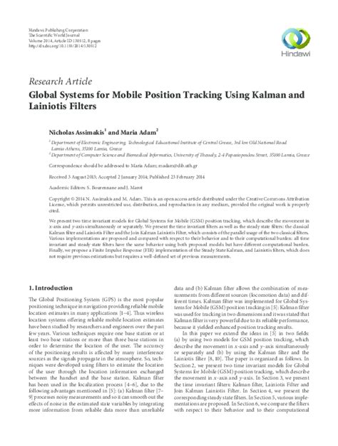 Pdf Global Systems For Mobile Position Tracking Using Kalman And Lainiotis Filters