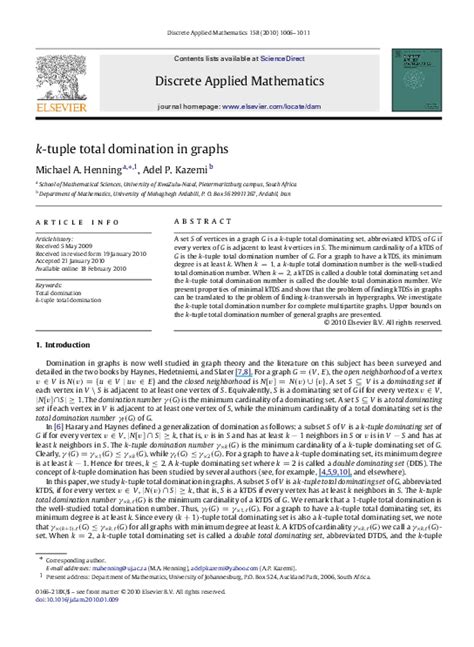 Pdf K Tuple Total Domination In Graphs