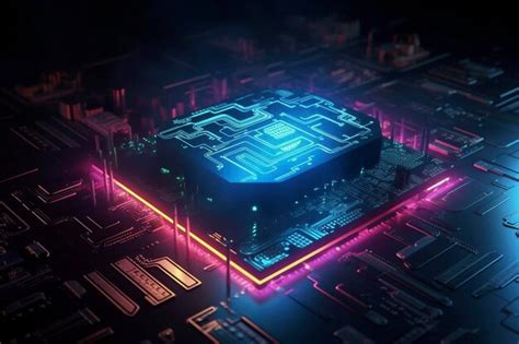 Premium Ai Image Neon Microchip On Circuit Board Created With