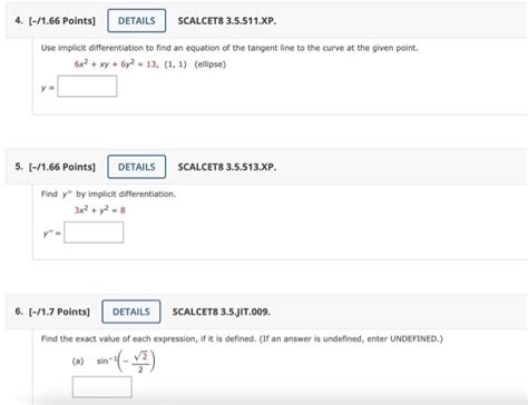 Solved 1 66 Points SCALCET8 3 5 511 XP Use Implicit Chegg Com