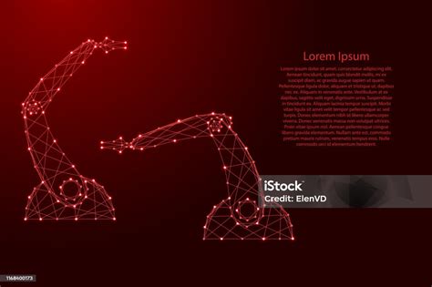 배너 포스터 인사말 카드에 대한 미래의 다각형 빨간색 선과 빛나는 별에서 로봇의 조작자의 손 벡터 그림입니다 공장 산업 건물에 대한 스톡 벡터 아트 및 기타 이미지 Istock