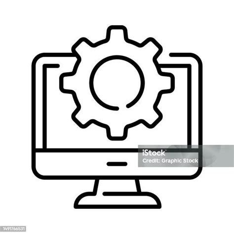트렌디한 스타일의 컴퓨터 설정 벡터 디자인 시스템 구성 아이콘 Lcd에 대한 스톡 벡터 아트 및 기타 이미지 Lcd 기어 기계 부분 데스크탑 컴퓨터 Istock