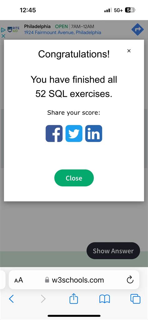 Thain Gi Oo On Linkedin I Successfully Completed 52 Sql Exercises On The W3schools Website