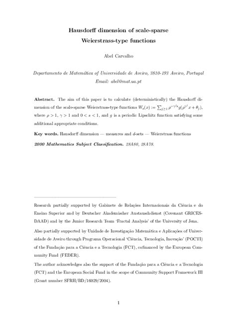 Pdf Hausdorff Dimension Of Scale Sparse Weierstrass Type Functions