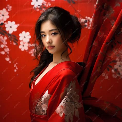 Pictures Of Beautiful Japanese Girls Red Background Premium Ai Generated Image