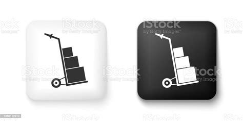 흰색 배경에 격리 된 흑백 손 트럭과 상자 아이콘 돌리 기호 정사각형 버튼입니다 벡터 모션에 대한 스톡 벡터 아트 및 기타 이미지 모션 설명서 검은색 Istock