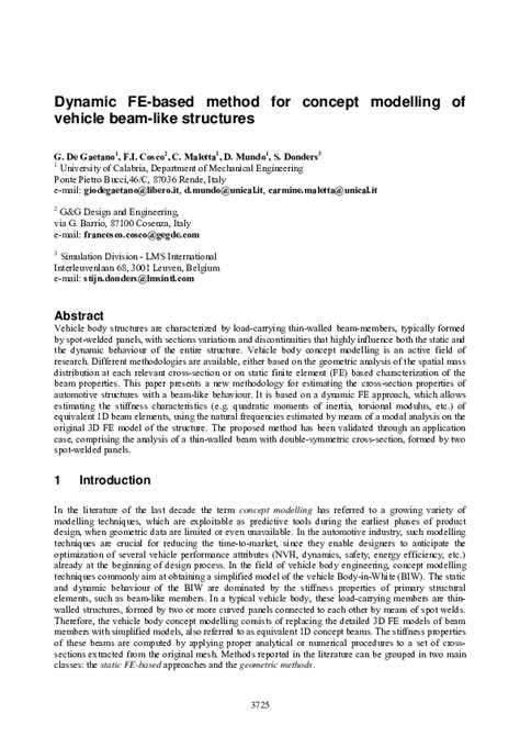 Pdf Dynamic Fe Based Method For Concept Modelling Of Vehicle Beam Like Structures