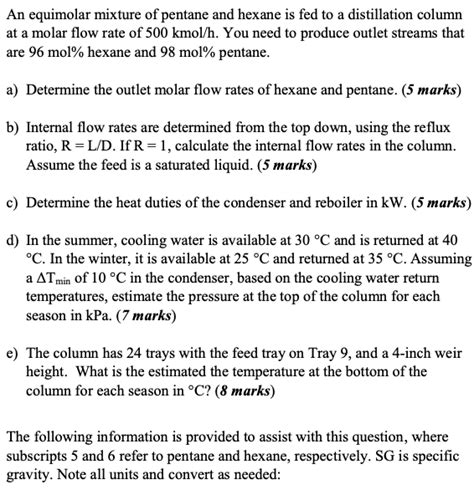 solved an equimolar mixture of pentane and hexane is fed to
