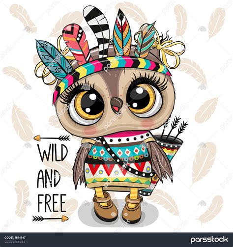 جغد قبیله ای کارتونی ناز با پرهای روی پس زمینه سفید 1684917