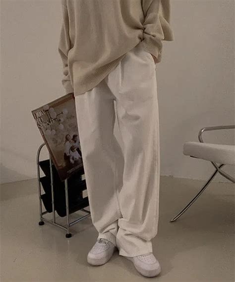 보이핏 핀턱 크림진 와이드 코튼 면바지 루즈핏 하이웨스트 오버핏 팬츠