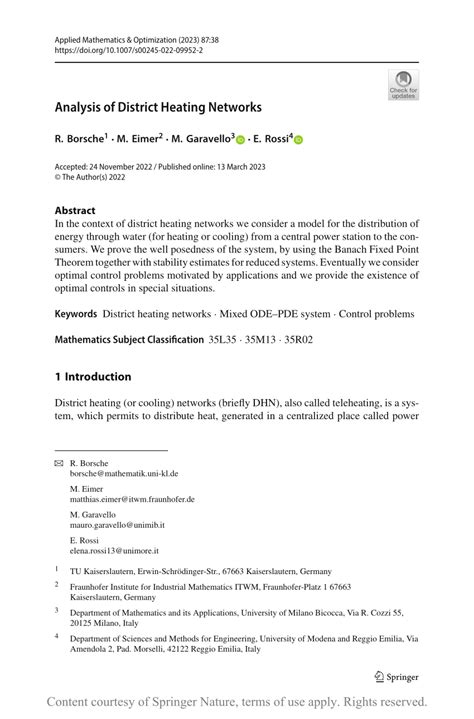 Pdf Analysis Of District Heating Networks