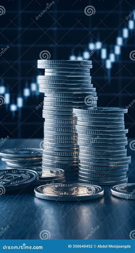 Stack Of Coins Beside A Digital Chart With Glowing Stock Indicators