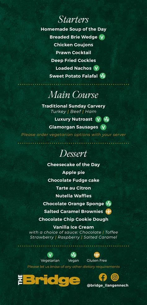 Carvery Menu The Bridge Llangennech