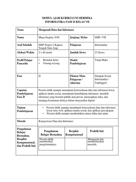 Modul Ajar Informatika Kelas Viia Pdf