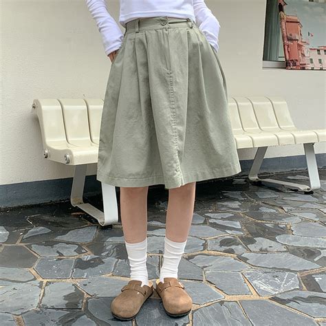 아더먼데이 뒷밴딩📌미디기장 미디에이핏 핀턱 스커트 에이라인 하이웨스트 면치마 꾸안꾸 여자미디스커트 봄신상 셔링스커트 장마룩