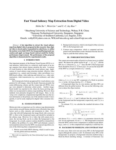 Pdf Fast Visual Saliency Map Extraction From Digital Video