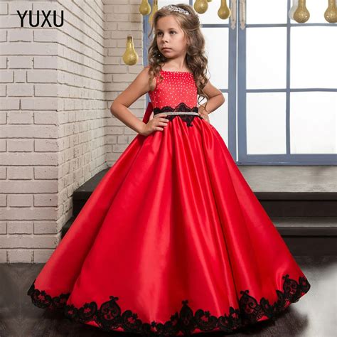 Red Girls Sleeveless Lace Ball Gown Flower Girl Dress Christmas Tutu