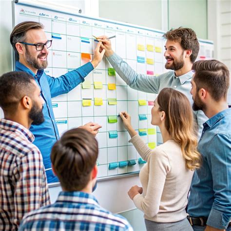 Premium Photo Developers Team Planning Weekly Schedule Tasks On Task Board Teamwork And