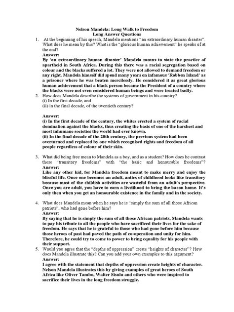 Long Answer Questions Pdf Nelson Mandela Black People