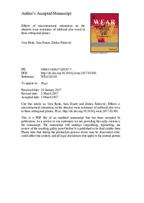 Pdf Effects Of Microstructural Orientation On The Abrasive Wear Resistance Of Subfossil Elm
