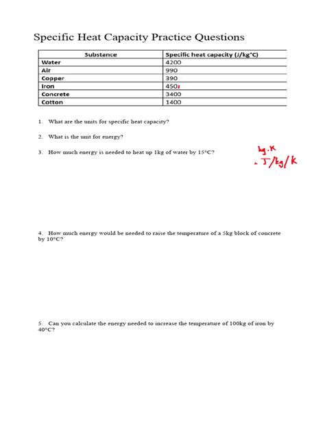Specific Heat Capacity Exercises Pdf