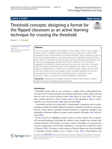 Pdf Threshold Concepts Designing A Format For The Flipped Classroom