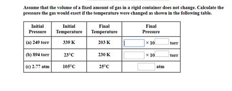 Solved Assume That The Volume Of A Fixed Amount Of Gas In A