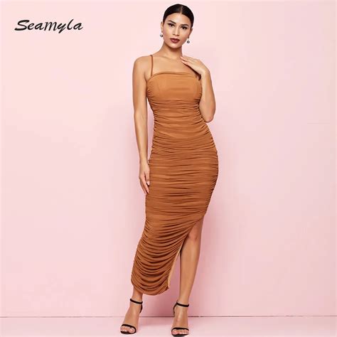 Buy Seamyla Sexy Mesh Dress Women 2018 New Fashion Mid Calf Celebrity Party