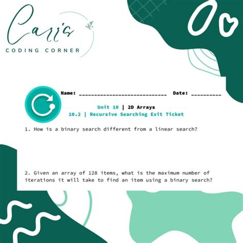 Ap Computer Science A Unit 10 Recursion Exit Tickets By Carrs Coding