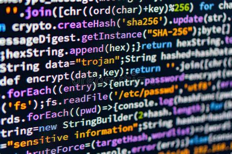 Trojan Close Up Image Of Colorful Code On A Computer Monitor With