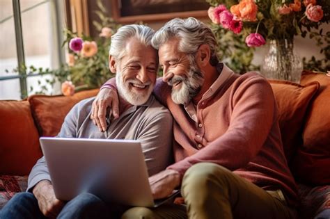 Premium Ai Image Old Gay Men Couple Using A Computer Looking At A