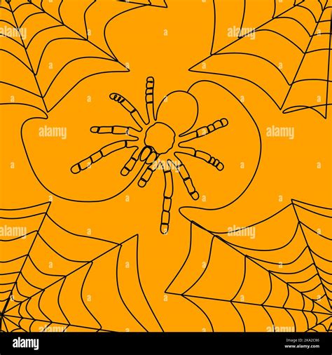Abstract Seamless Pattern Of One Continuous Line Spider And Spider Web Thin Line Illustration