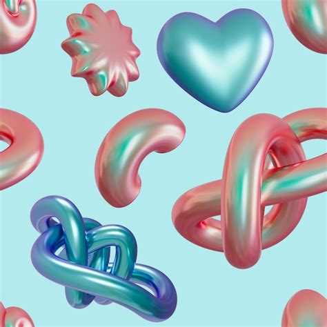 Premium Photo Seamless Pattern With Abstract 3d Shapes On Blue
