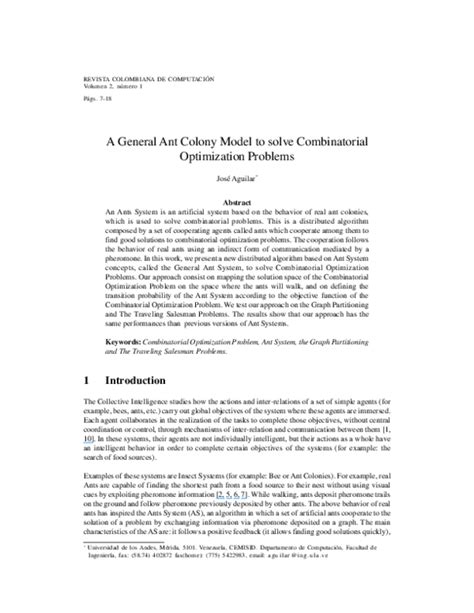 Pdf A General Ant Colony Model To Solve Combinatorial Optimization Problems
