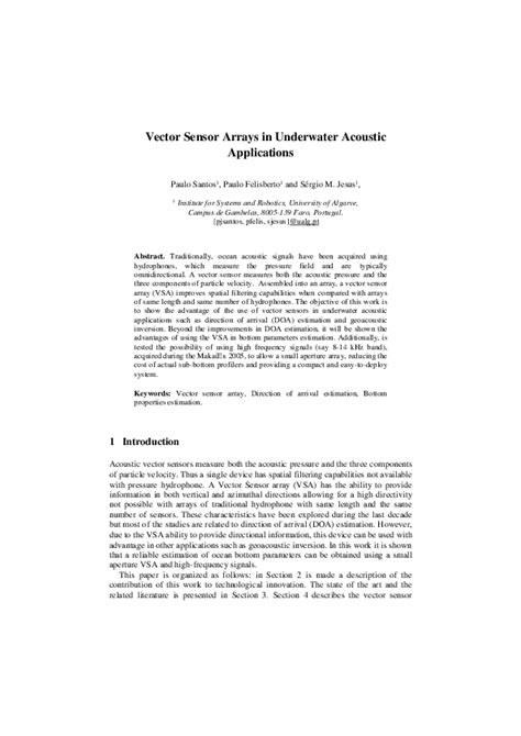 Pdf Vector Sensor Arrays In Underwater Acoustic Applications