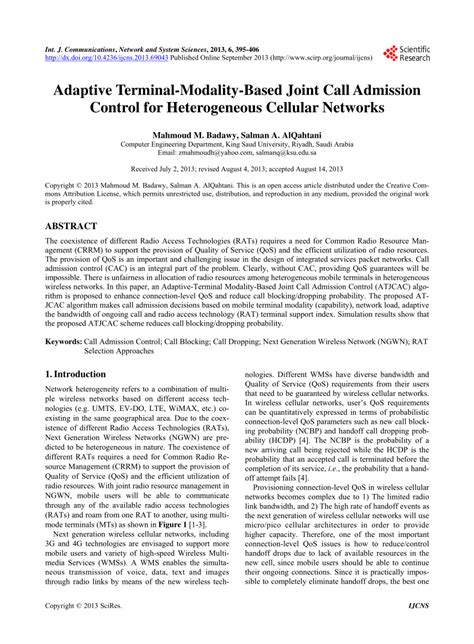 Pdf Adaptive Terminal Modality Based Joint Call Admission Control For Heterogeneous Cellular