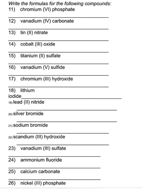 Solved Write The Formulas For The Following Compounds 11 Chromium Vi Phosphate 12 Vanadium