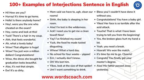 Interjection Examples Sentences