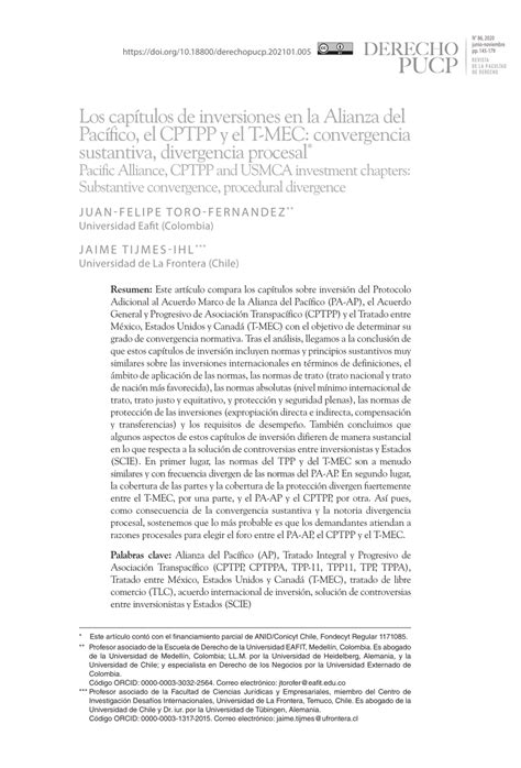 Pdf Pacific Alliance Cptpp And Usmca Investment Chapters Substantive Convergence Procedural