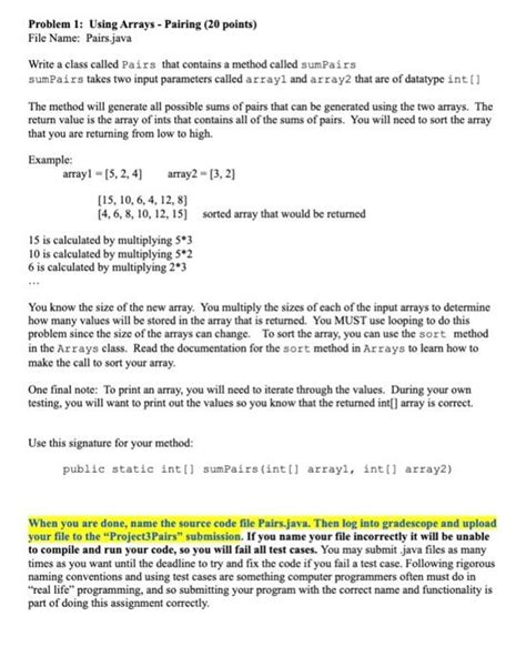 Solved Problem 1 Using Arrays Pairing 20 Points File