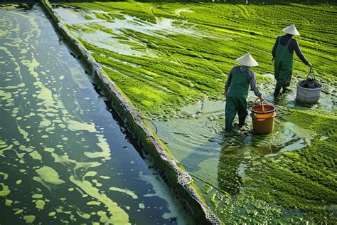 Algae Farming Farmers Cultivating Algae For Biofuel And Nutritional Products Premium Ai