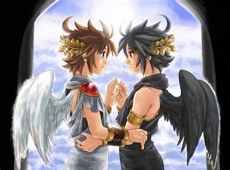 Safebooru 2boys Angel Black Hair Blue Eyes Brown Hair Dark Pit