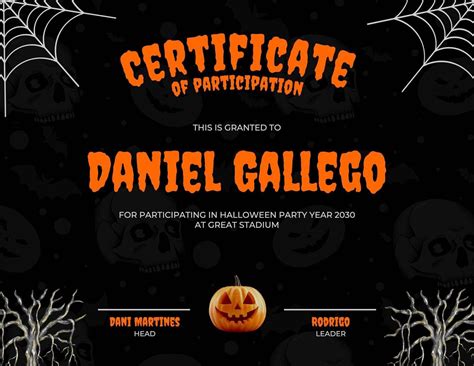 Black Orange Halloween Certificate Of Participation 50487198 Template