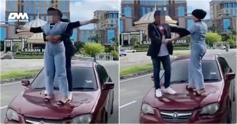 Pasangan Sakan Menari Atas Kereta Ramai Risau Lihat Bonet Makin Terbenam