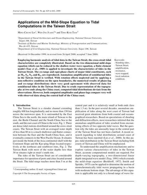 Pdf Applications Of The Mild Slope Equation To Tidal Computations In The Taiwan Strait