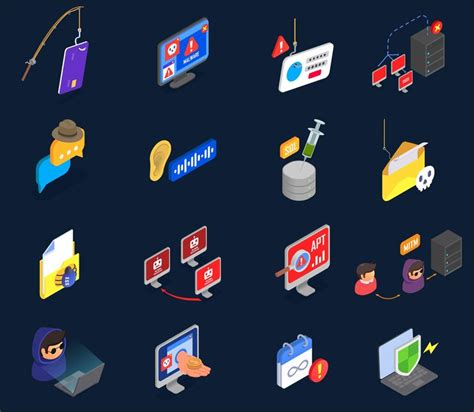Free Vector Cyber Security Isometric Icons Set With Hacker Attack