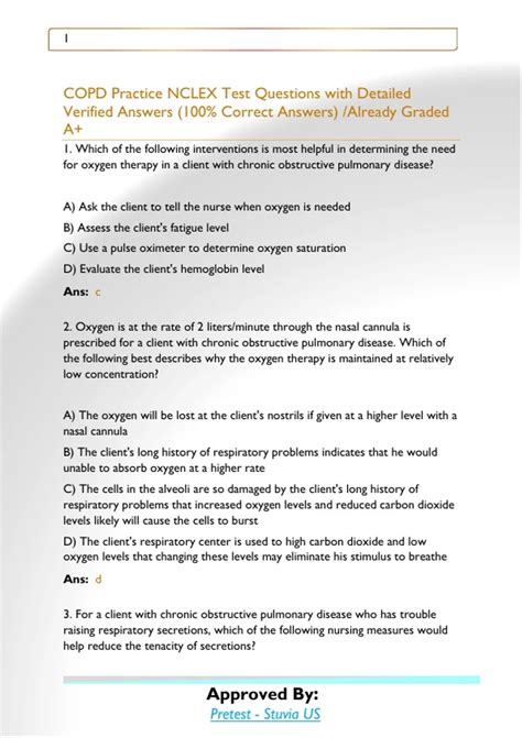 COPD Practice NCLEX Test Questions With Detailed Verified Answers 100 Correct Answers